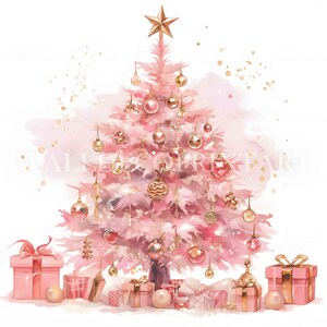 Pink Christmas Tree Clipart Bundle - 10 High Quality Jpgs - Digital ...