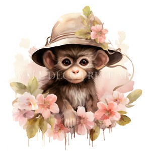 Cute Spring Flower Monkey Clipart Bundle - 10 High Quality JPG ...