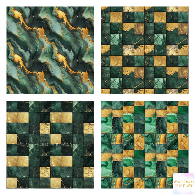 Golden Green Marble Digital Paper - Seamless Abstract Design for ...