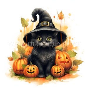 Cute Halloween Black Cat Clipart Bundle - 10 High Quality JPG - Digital ...