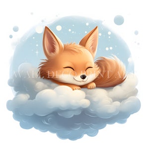 Fox Sleeping on a Cloud Clipart Bundle - 10 High Quality Jpgs - Digital ...