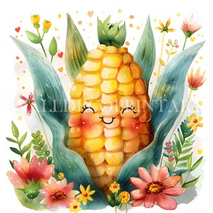 10 Cute Floral Corn Clipart Bundle - High Quality Jpgs - Digital ...