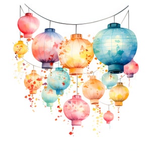 Colorful Paper Lanterns Clipart - 10 High Quality Jpgs - Digital ...