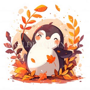 10 Cute Autumn Penguin Clipart Bundle - High Quality Jpgs - Digital ...