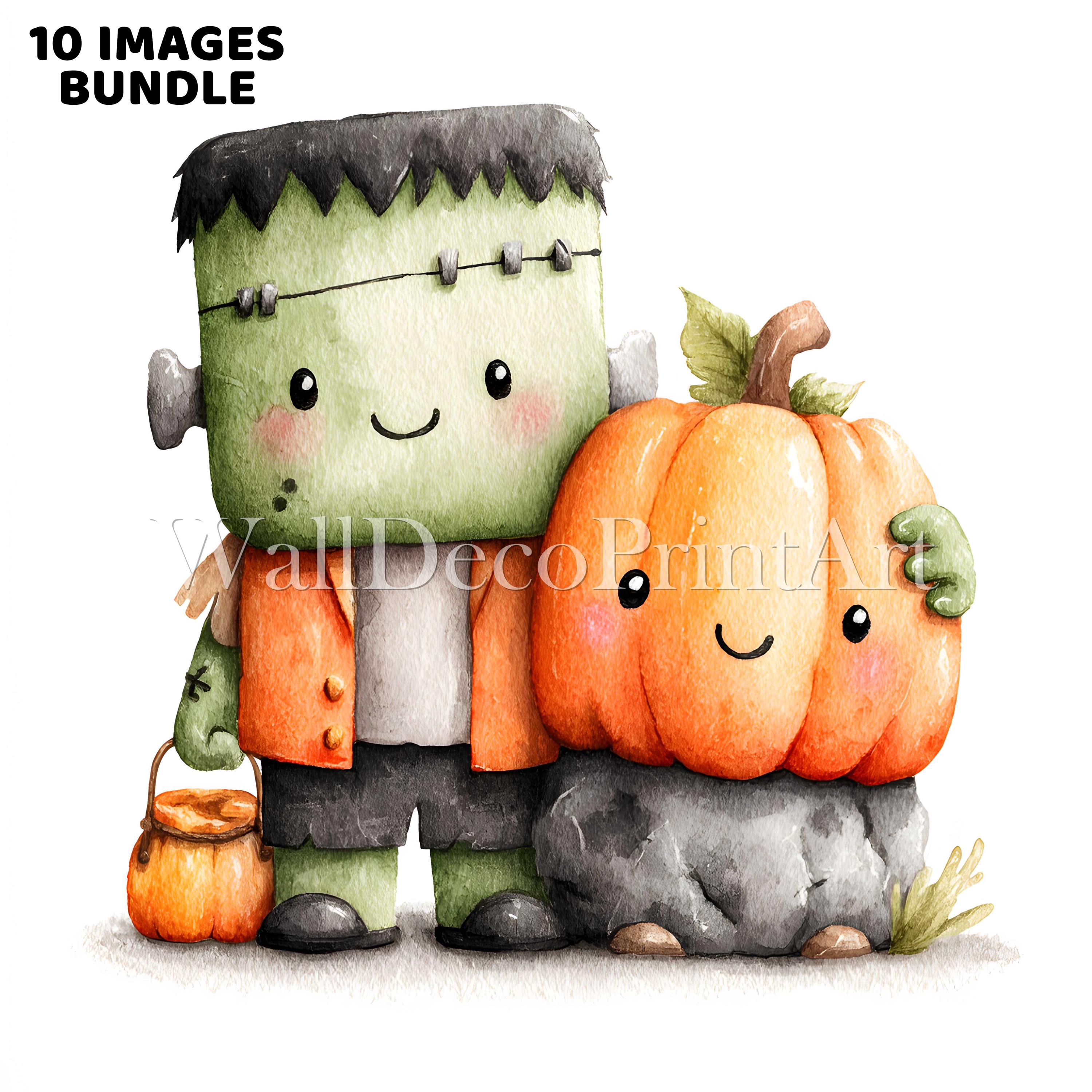 10 Cute Halloween Frankenstein Clipart Bundle - High Quality Images ...