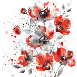 Red & Silver Abstract Flowers Clipart Bundle - 10 High Quality Jpgs ...