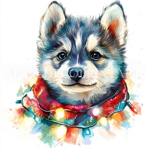 Christmas Husky Dog Lights Clipart Bundle - 10 High Quality JPG ...