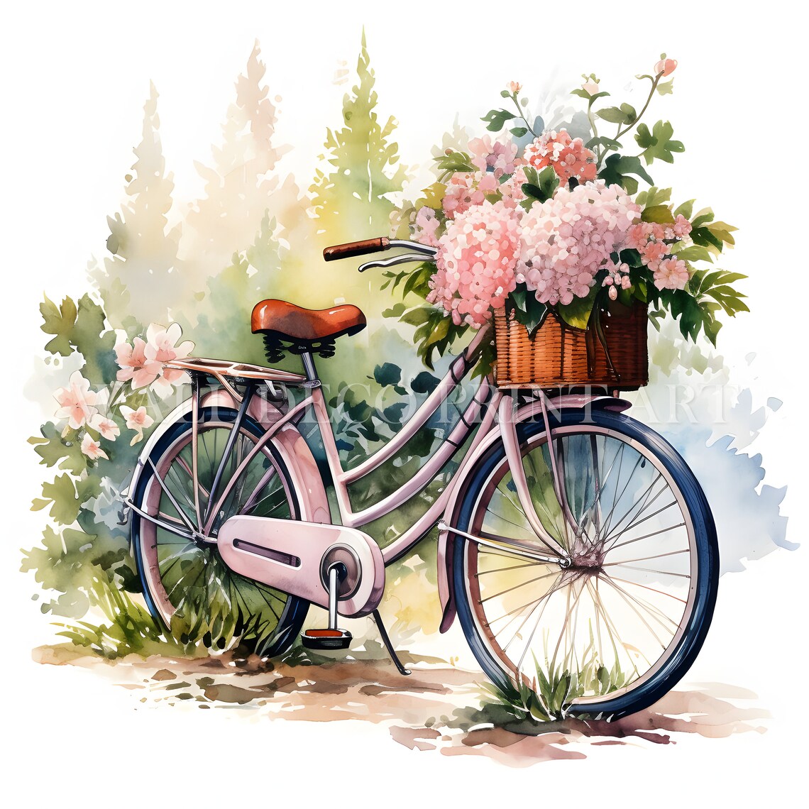 Watercolor Floral Bicycle Clipart Bundle - 10 High Quality JPG ...