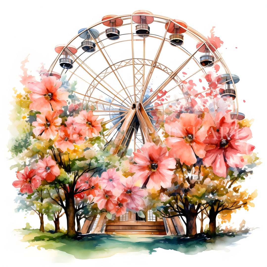 Floral Ferris Wheel Clipart Bundle - 10 High Quality Jpgs - Digital ...