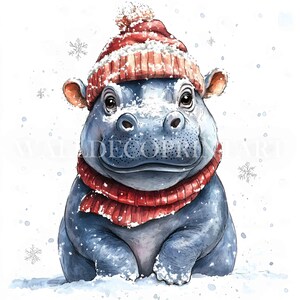 14 Christmas Hippo Clipart Bundle - High Quality Jpgs - Digital ...