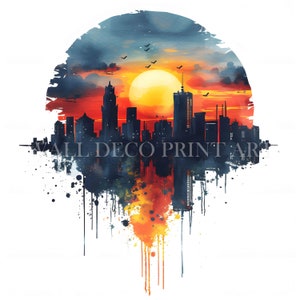 City Sunrise & Sunset Clipart Bundle - 10 High Quality Jpgs - Digital ...