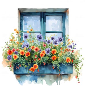 Flowery Window Box 2 Clipart Bundle - 12 High Quality Jpgs - Digital ...