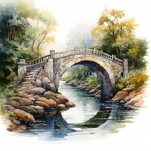 Watercolor Old Bridge Clipart Bundle - 10 High Quality Jpgs - Digital ...