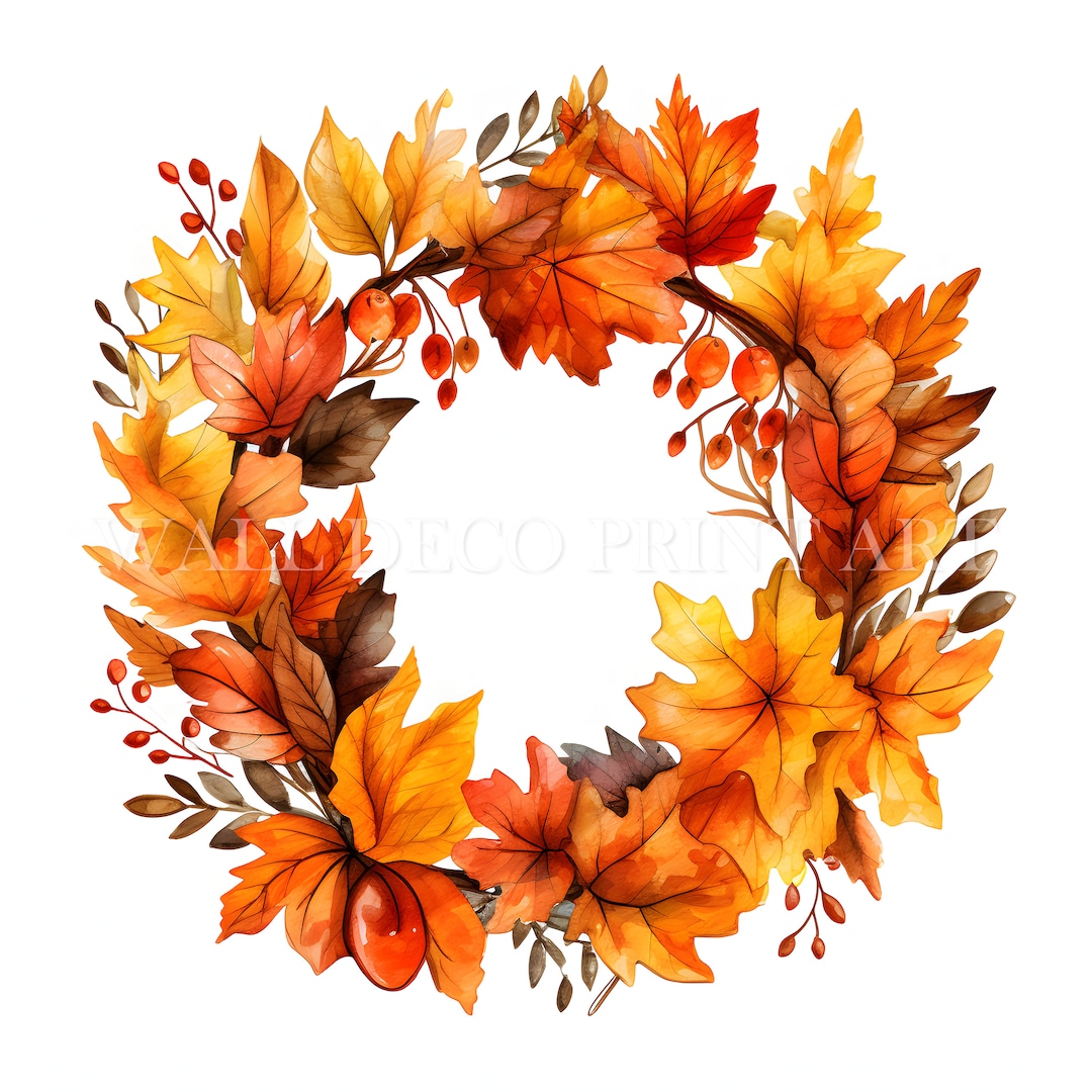 Autumn Leaves Wreath Clipart - 10 High Quality Jpgs - Instant Digital ...