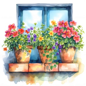 Flowery Window Box 2 Clipart Bundle - 12 High Quality Jpgs - Digital ...