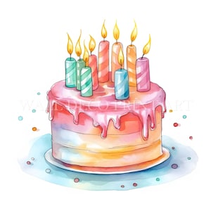 Pastel Birthday Cake Clipart Bundle - 10 High Quality JPG - Digital ...