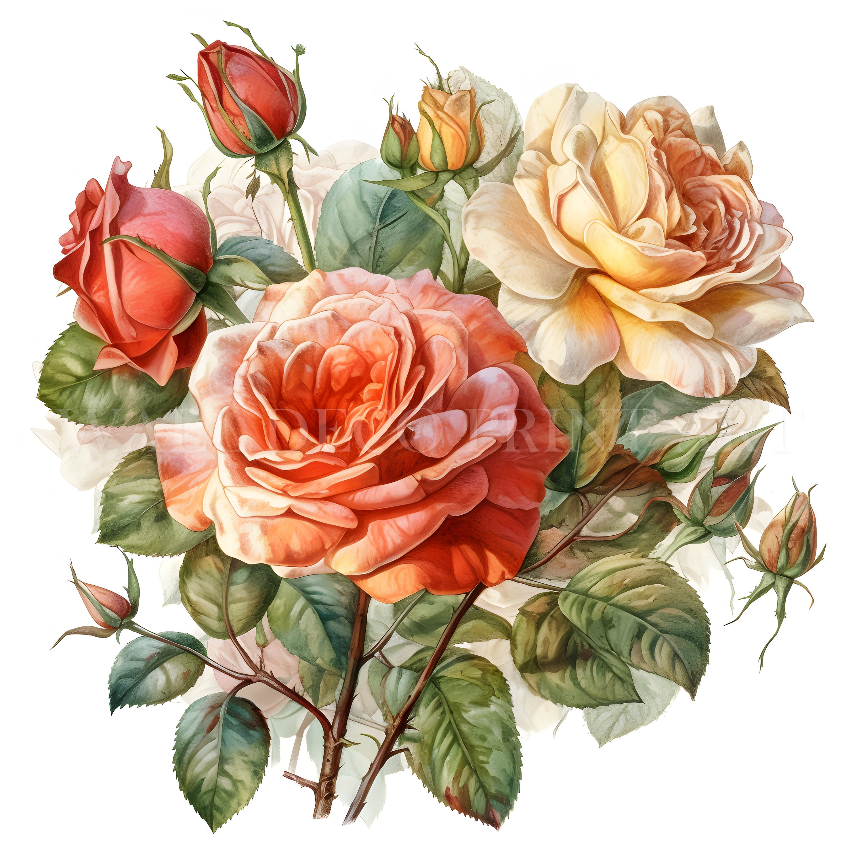 Vintage Roses Clipart 12 High Quality Jpgs Instant Digital - Etsy