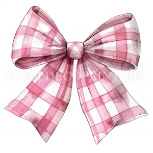 10 Pink Checked Bow Clipart Bundle - High Quality Jpgs - Digital ...