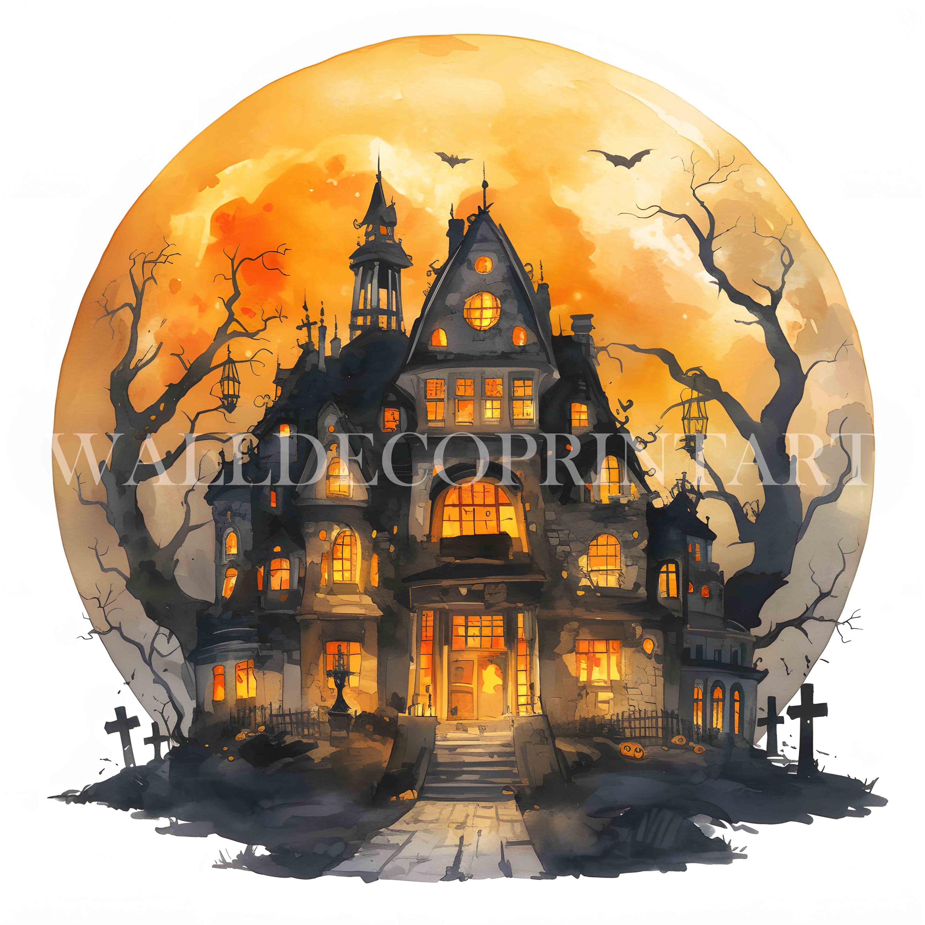 10 Halloween Haunted House Clipart Bundle - High Quality Jpgs - Digital ...