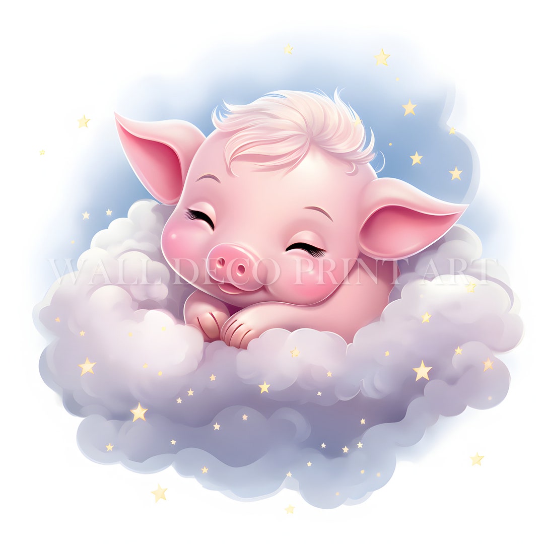 Lovely Pig Sleeping on a Cloud Clipart Bundle - 10 High Quality Jpgs ...