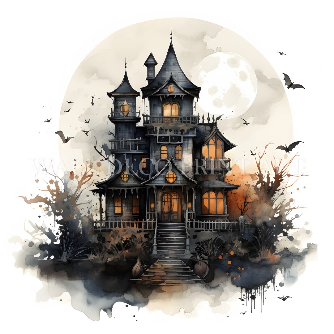 Halloween Haunted House Clipart Bundle - 6 High Quality Jpgs - Digital ...