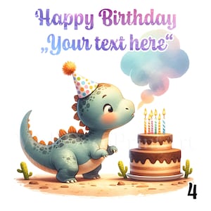 Custom Happy Birthday Card DINOSAUR With YOUR TEXT / Name - Digital ...
