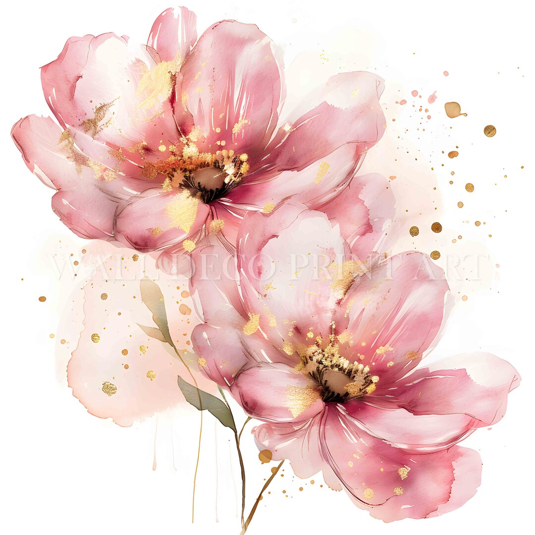 Pink & Gold Abstract Flowers Clipart Bundle - 10 High Quality PNG ...