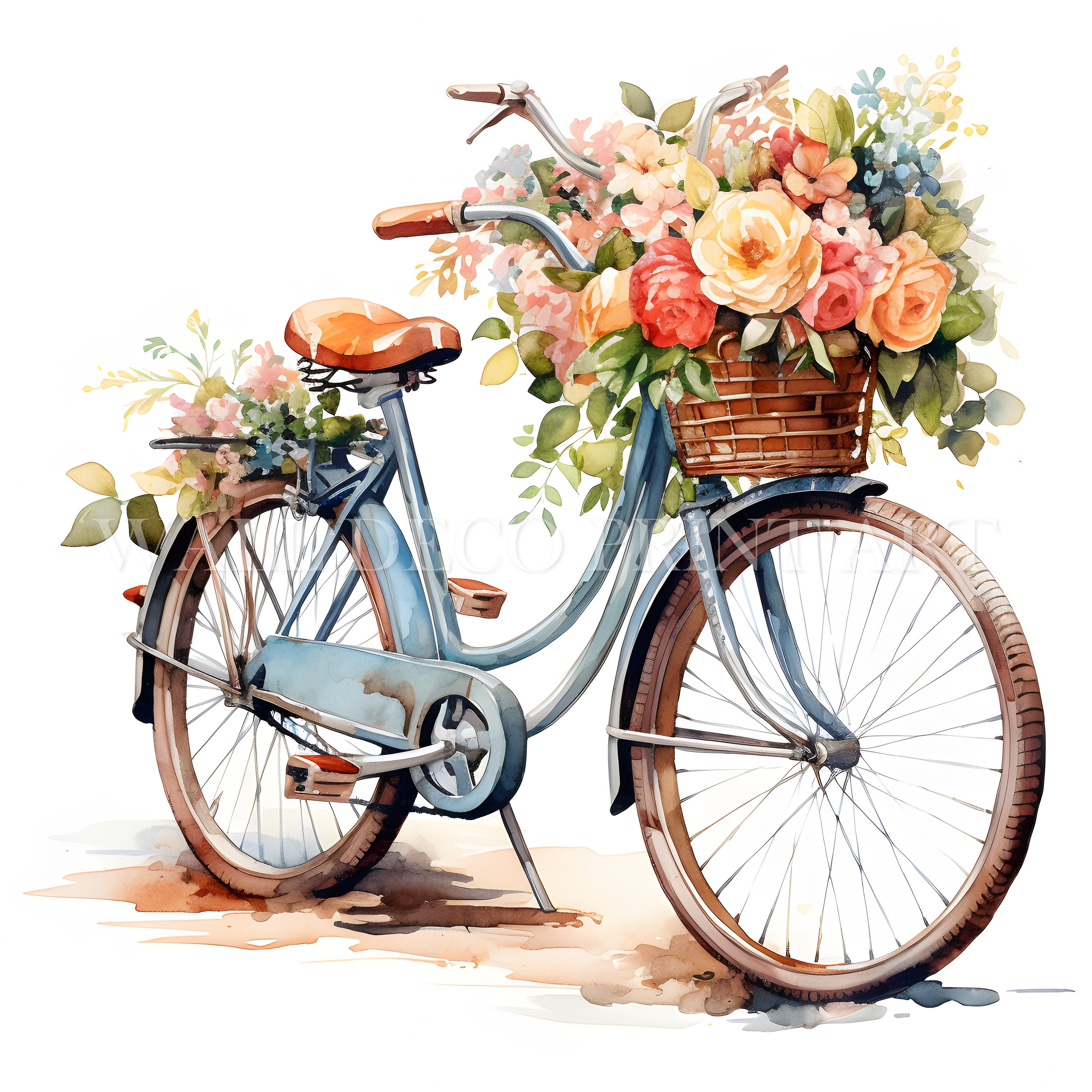 Watercolor Floral Bicycle Clipart Bundle - 10 High Quality JPG ...