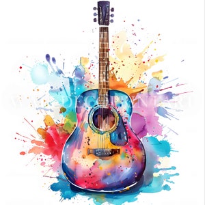 10 Colorful Guitar Clipart Bundle - High Quality Images - Digital ...
