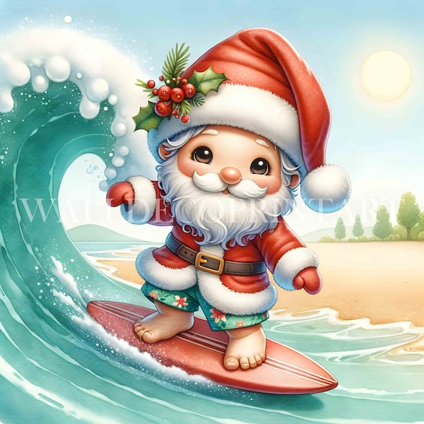 Surfing Santa Clipart - Etsy