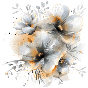 Silver & Gold Abstract Flowers Clipart Bundle - 10 High Quality Jpgs ...