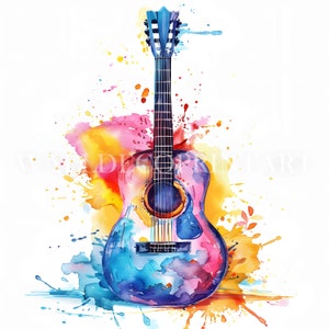 10 Colorful Guitar Clipart Bundle - High Quality Images - Digital ...