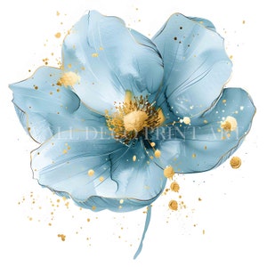 Blue & Gold Abstract Flowers Clipart Bundle - 13 High Quality Jpgs ...