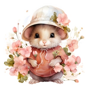 Cute Spring Flower Mouse Clipart Bundle - 10 High Quality JPG - Digital ...