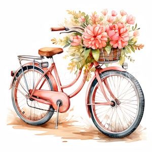 Watercolor Floral Bicycle Clipart Bundle - 10 High Quality JPG ...