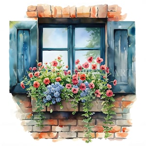 Flowery Window Box Clipart Bundle - 12 High Quality Jpgs - Digital Downloads - Commercial Use ...