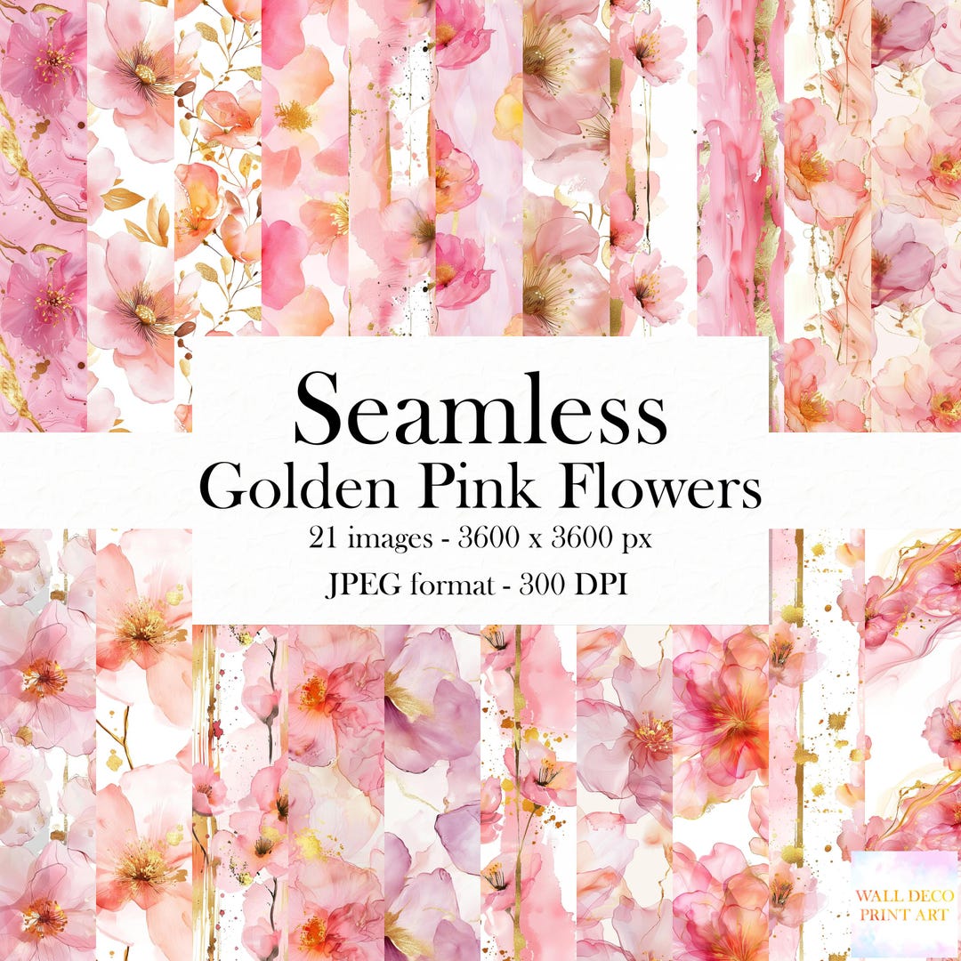 Golden Pink Flower Digital Paper - Seamless Abstract Design for ...