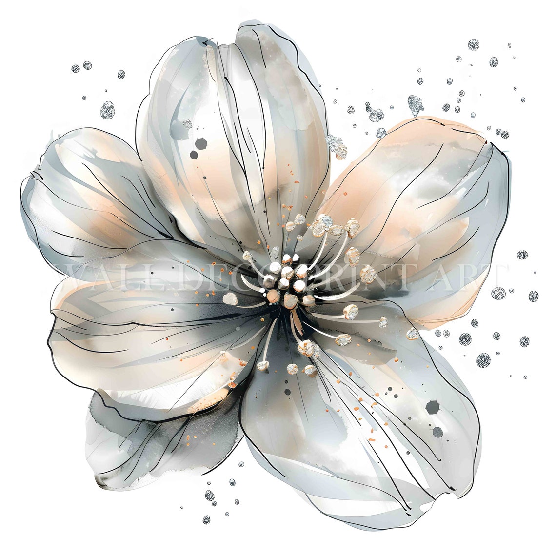Ivory & Silver Abstract Flowers Clipart Bundle - 10 High Quality Jpgs ...