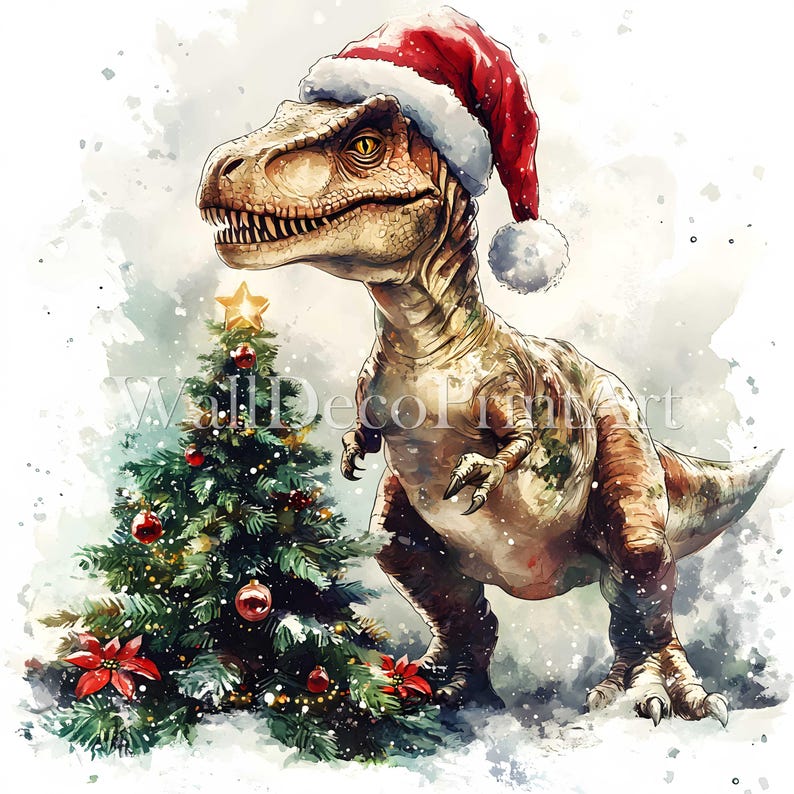 12 Christmas T-REX Dinosaur Clipart Bundle - High Quality JPG - Digital ...