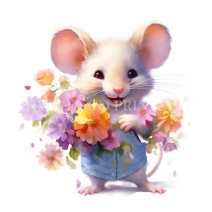 Cute MOUSE With Flower Clipart Bundle - 11 High Quality Jpgs - Digital ...