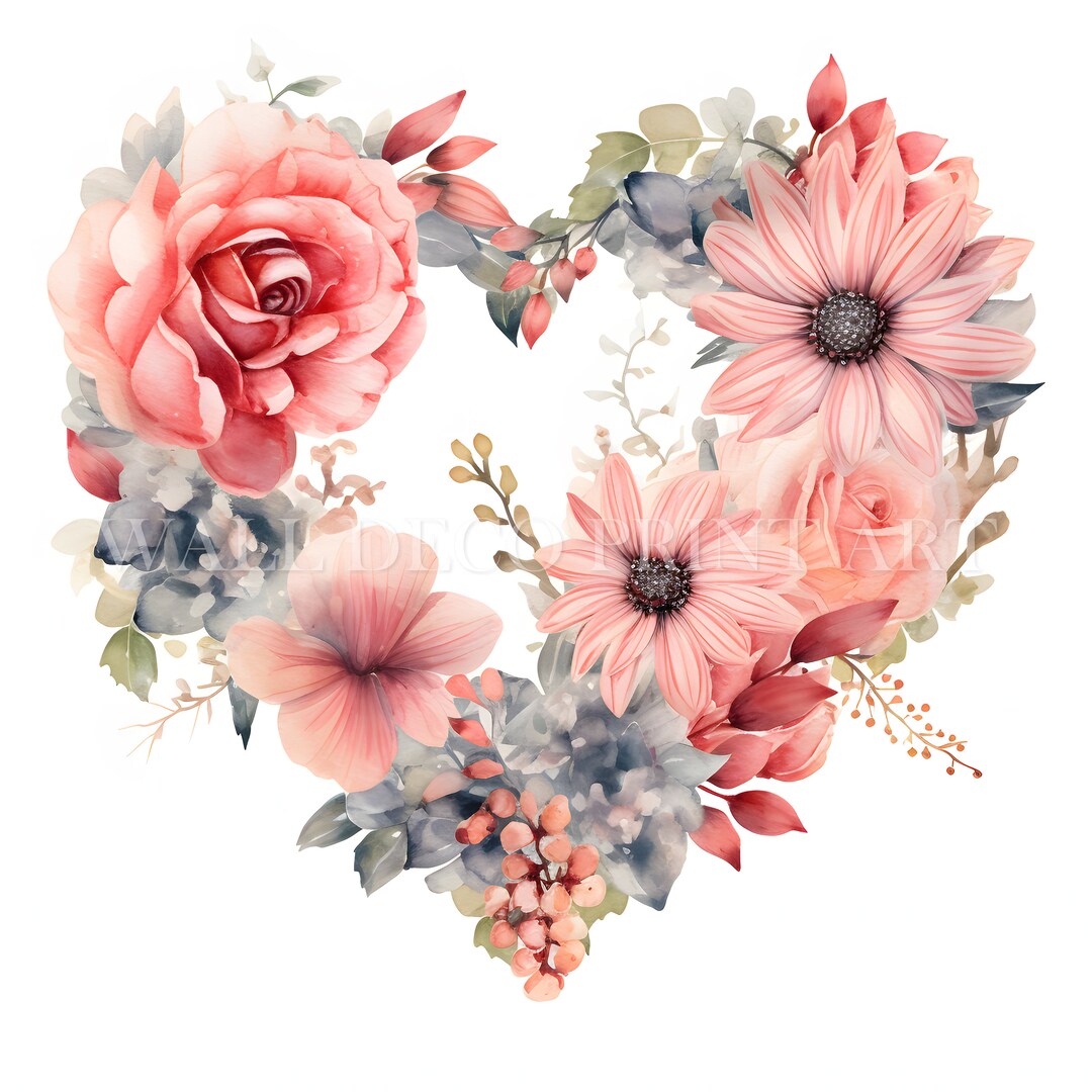 Flower Heart Clipart - 11 High Quality Jpgs - Instant Digital Downloads ...