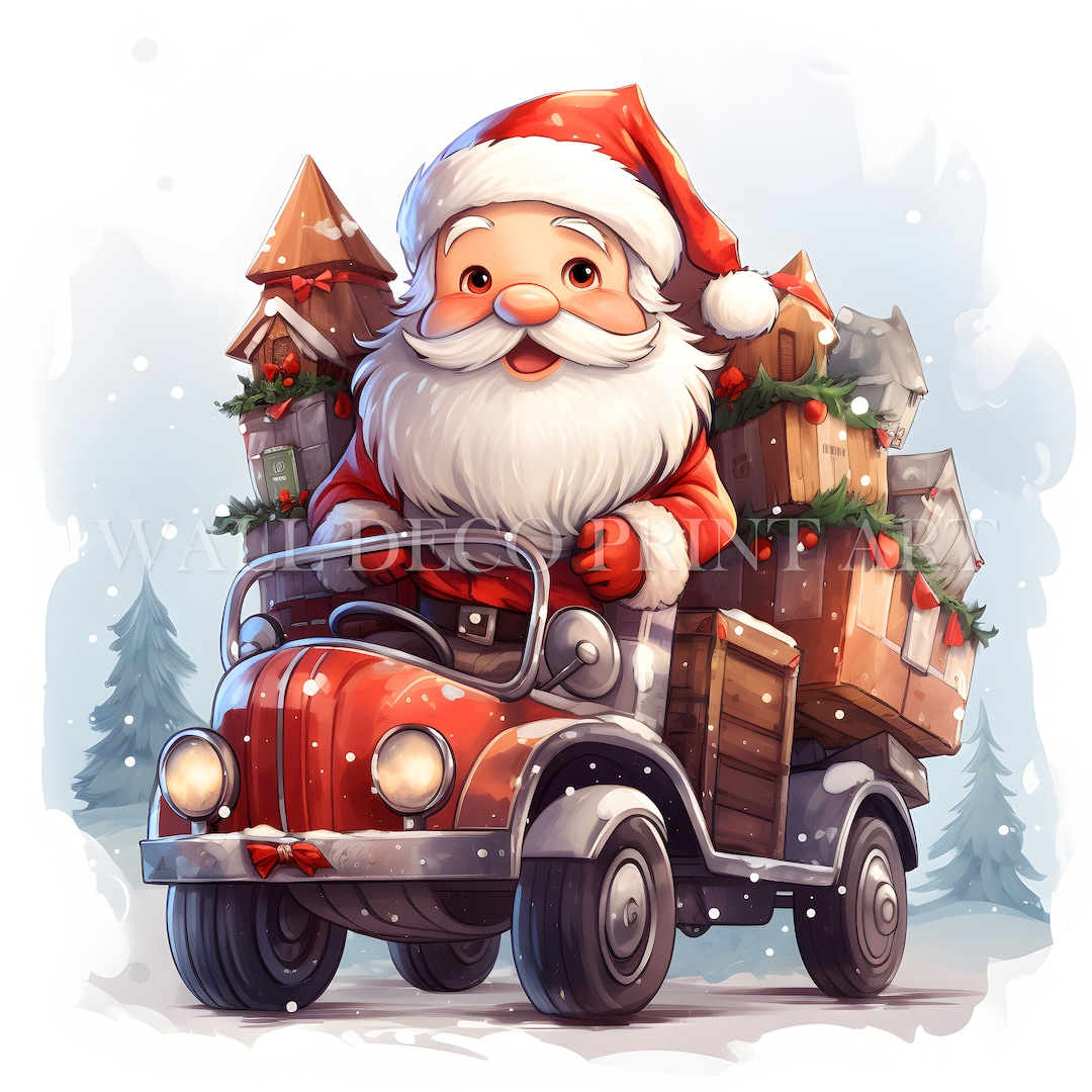 Santa Claus Riding a Truck Clipart Bundle - 10 High Quality JPG ...