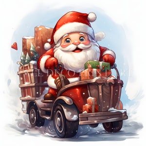Santa Claus Riding a Truck Clipart Bundle - 10 High Quality JPG ...