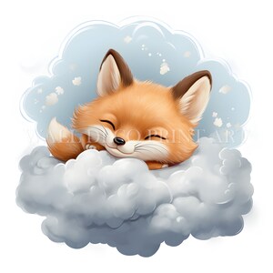 Fox Sleeping on a Cloud Clipart Bundle - 10 High Quality Jpgs - Digital ...