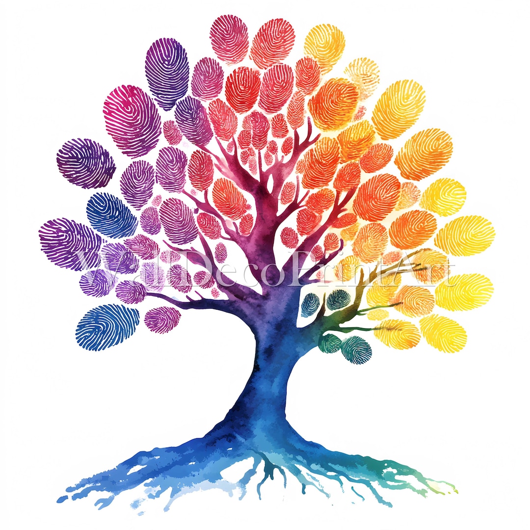 11 Colorful Fingerprint Tree Clipart Bundle - High Quality JPG Digital ...