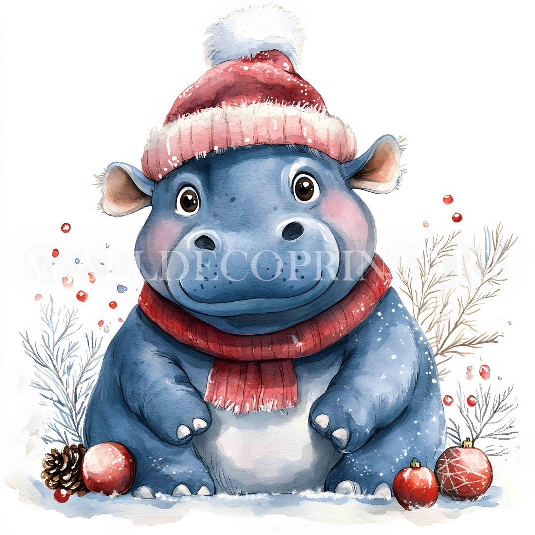 14 Christmas Hippo Clipart Bundle - High Quality Jpgs - Digital ...