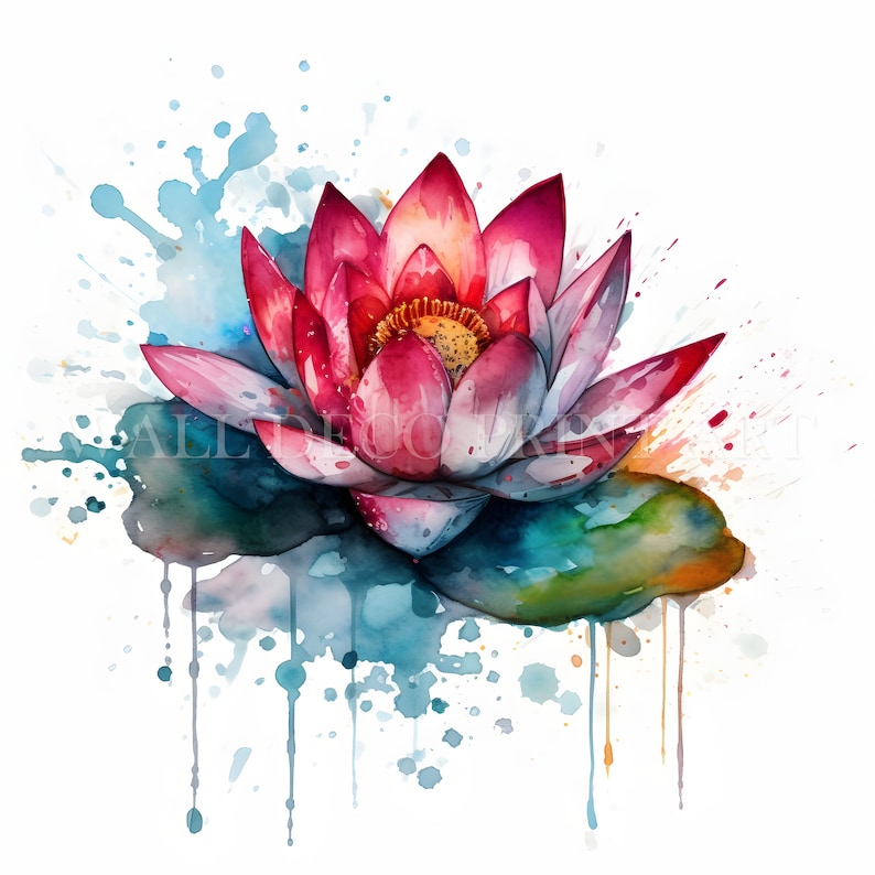 Colorful Lotus Clipart Bundle - 10 High Quality Jpgs - Digital ...
