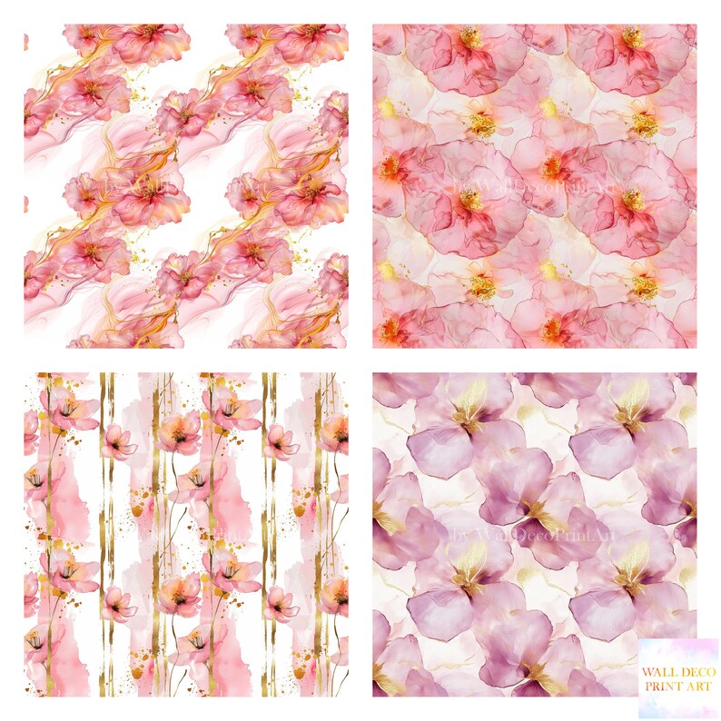 Golden Pink Flower Digital Paper - Seamless Abstract Design for ...