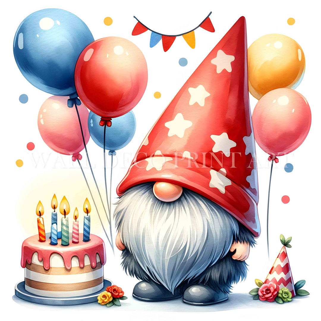 Colorful Birthday Gnomes Clipart Bundle - 13 High Quality JPG - Digital ...