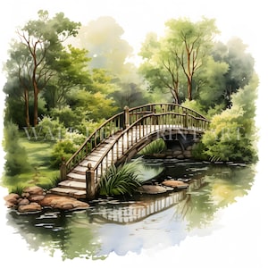 Watercolor Old Bridge Clipart Bundle - 10 High Quality Jpgs - Digital ...